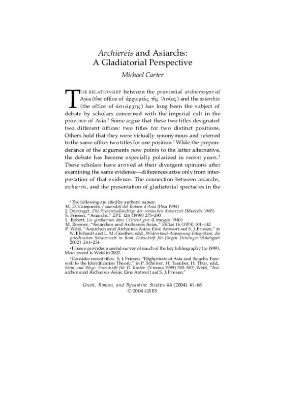 (PDF) Archiereis and Asiarchs: A Gladiatorial Perspective