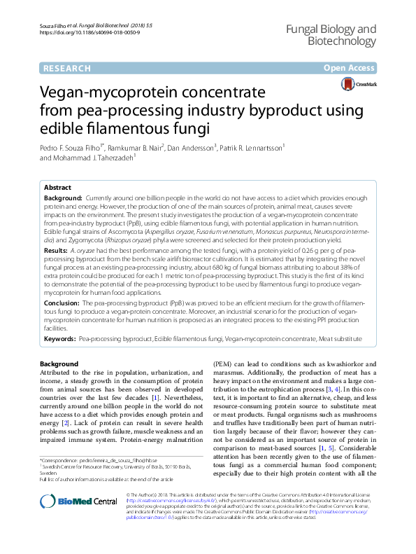 (PDF) Vegan-mycoprotein concentrate from pea-processing industry ...