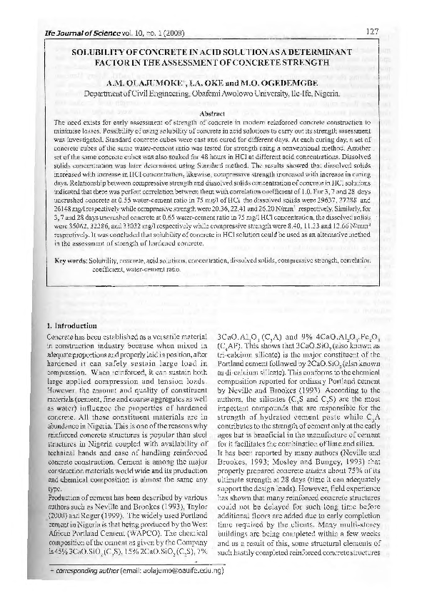 (PDF) Solubility of concrete in acid solution as a determinant factor ...