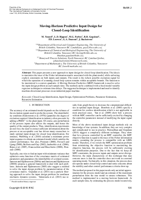 (PDF) Moving-Horizon Predictive Input Design for Closed-Loop Identification