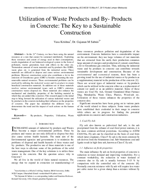 (PDF) Utilization of Waste Products and By-Products in Concrete : The ...