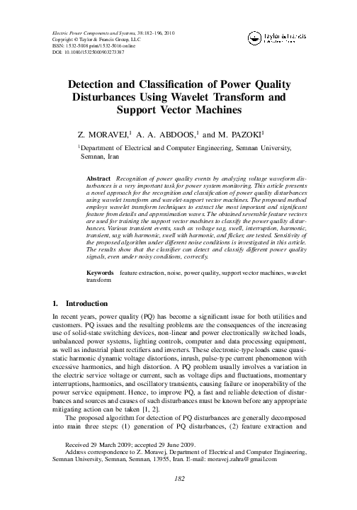 Pdf Detection And Classification Of Power Quality Disturbances Using Wavelet Transform And