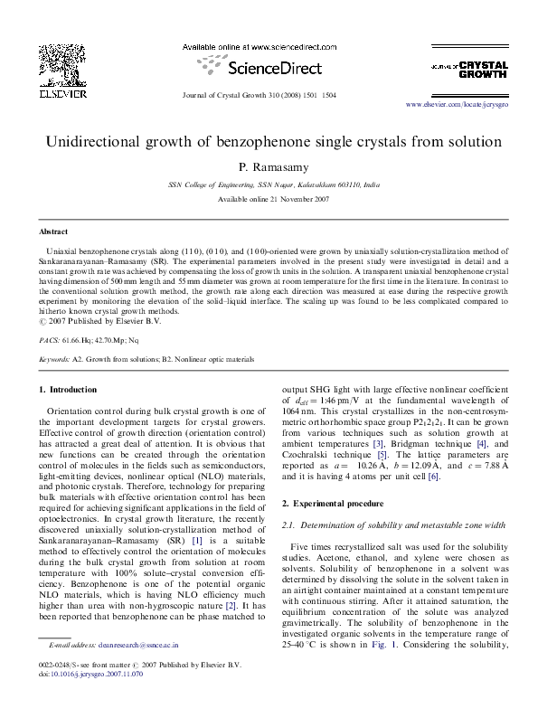 (PDF) Unidirectional growth of benzophenone single crystals from solution