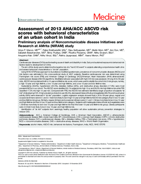 (PDF) Assessment of 2013 AHA/ACC ASCVD risk scores with behavioral ...