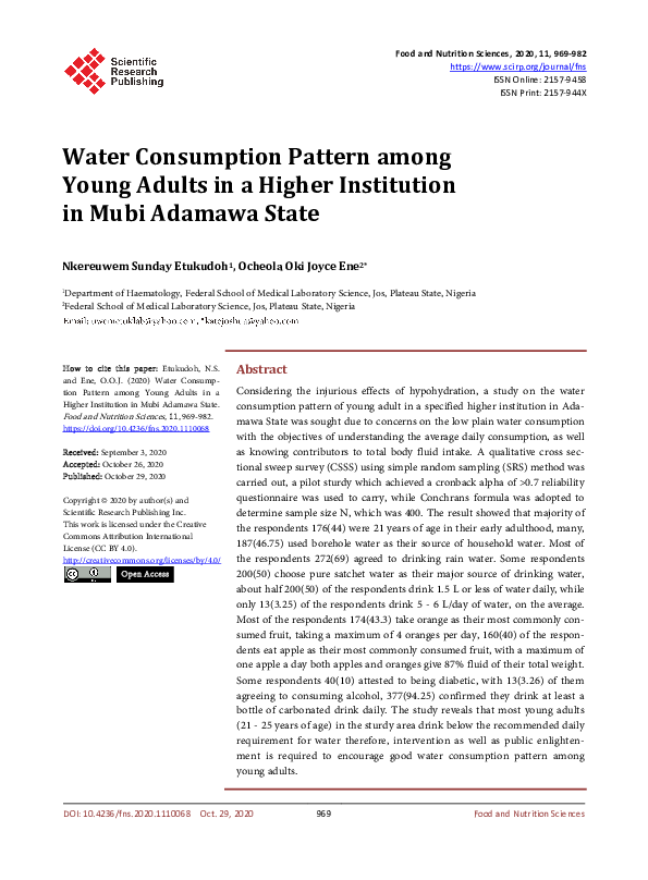 (PDF) Water Consumption Pattern among Young Adults in a Higher Institution in Mubi Adamawa State ...