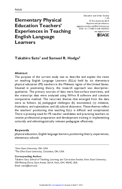 (PDF) Elementary Physical Education Teachers’ Experiences in Teaching ...