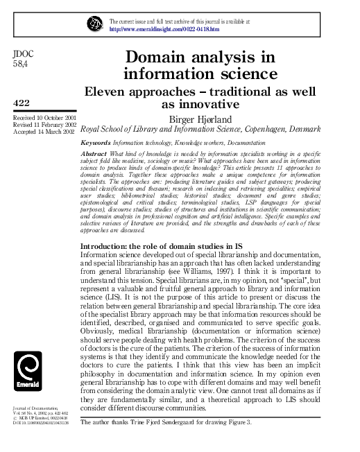 (PDF) Domain analysis in information science