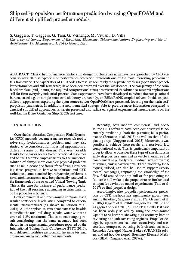 Pdf Ship Self Propulsion Performance Prediction By Using Openfoam And Different Simplified
