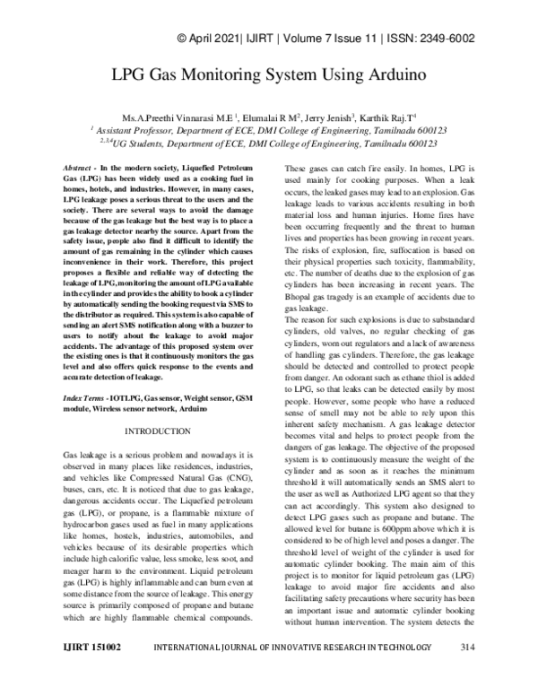 (PDF) LPG Gas Monitoring System Using Arduino