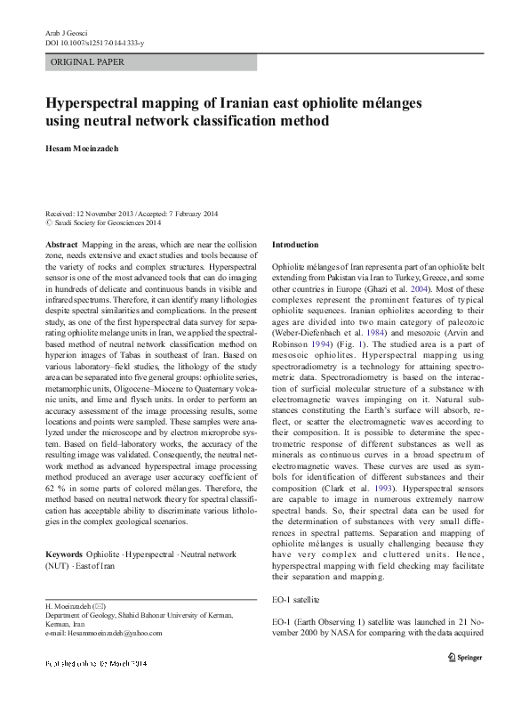 (PDF) Hyperspectral mapping of Iranian east ophiolite mélanges using ...