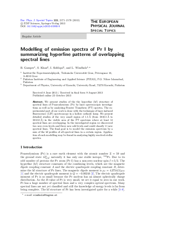 (PDF) Modelling of emission spectra of Pr I by summarizing hyperfine ...