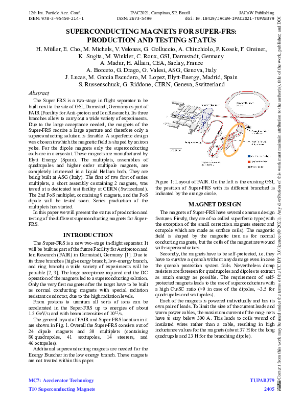 (PDF) Superconducting Magnets for Super-FRS: Production and Testing Status