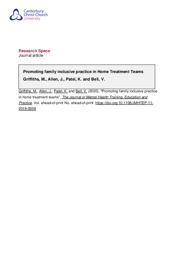 (PDF) Promoting family inclusive practice in home treatment teams