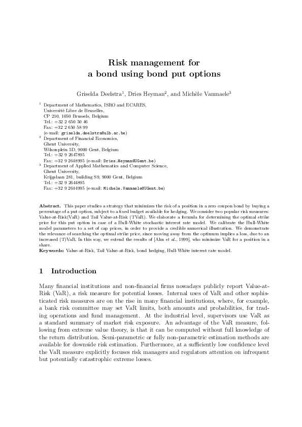 (PDF) Risk management for a bond using bond put options