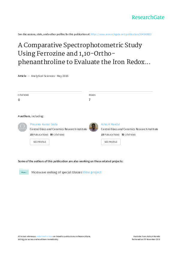 (PDF) A Comparative Spectrophotometric Study Using Ferrozine and 1,10 ...