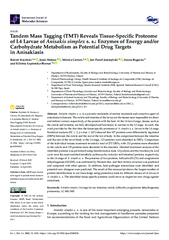 (PDF) Tandem Mass Tagging (TMT) Reveals Tissue-Specific Proteome of L4 ...