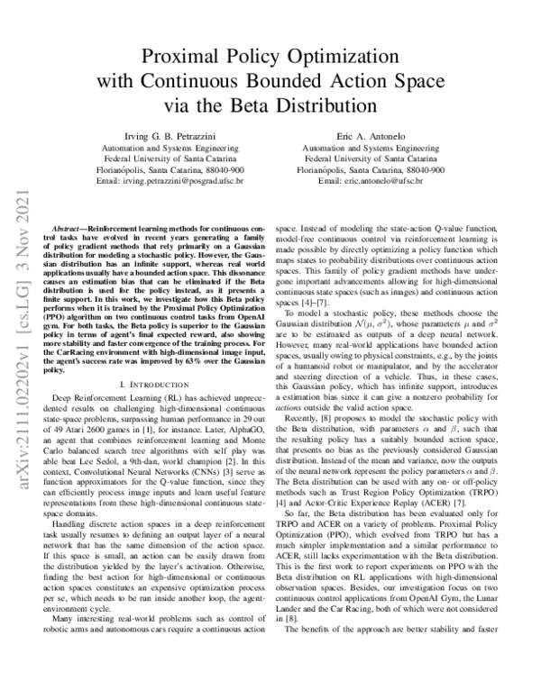 (PDF) Proximal Policy Optimization with Continuous Bounded Action Space via the Beta Distribution