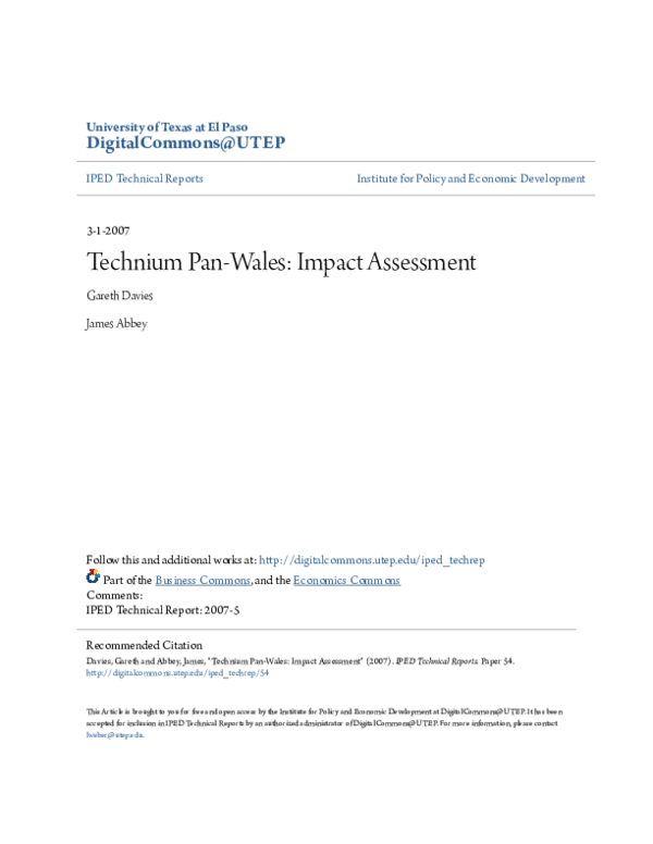 (PDF) Technium Pan-Wales: Impact Assessment