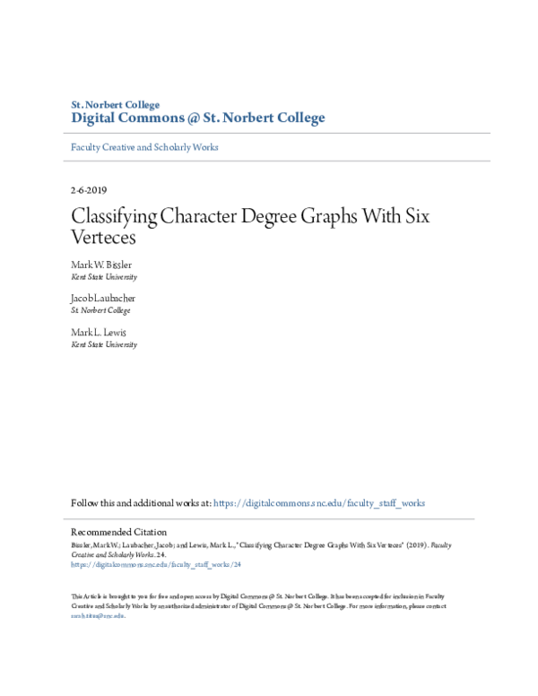 (PDF) Works 2-6-2019 Classifying Character Degree Graphs With Six Verteces