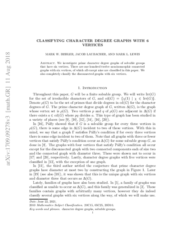 (PDF) Classifying character degree graphs with six vertices