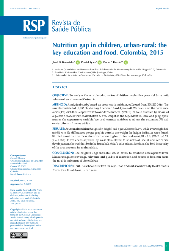 (PDF) Nutrition gap in children, urban-rural