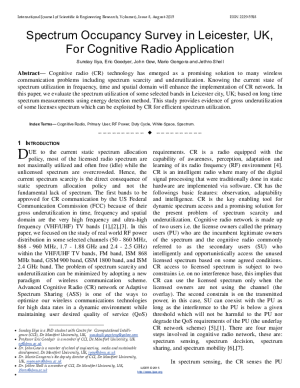 (PDF) Spectrum Occupancy Survey in Leicester, UK, For Cognitive Radio ...