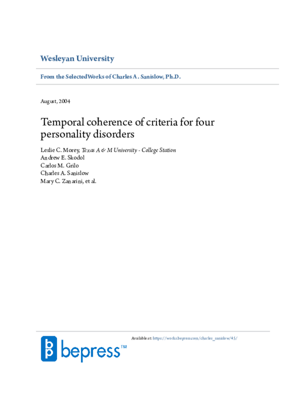 (PDF) Temporal Coherence of Criteria for Four Personality Disorders ...