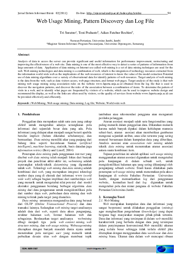 (PDF) Web Usage Mining, Pattern Discovery dan Log File