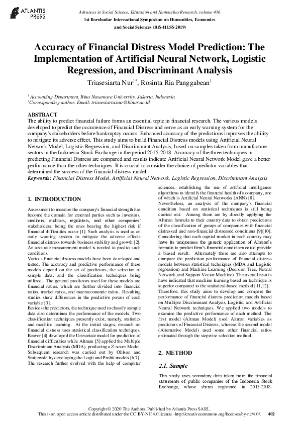 (PDF) Accuracy of Financial Distress Model Prediction: The Implementation of Artificial Neural ...