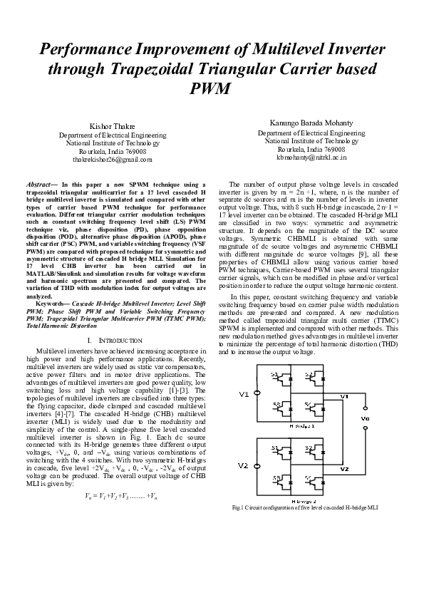 (PDF) Performance improvement of multilevel inverter through ...