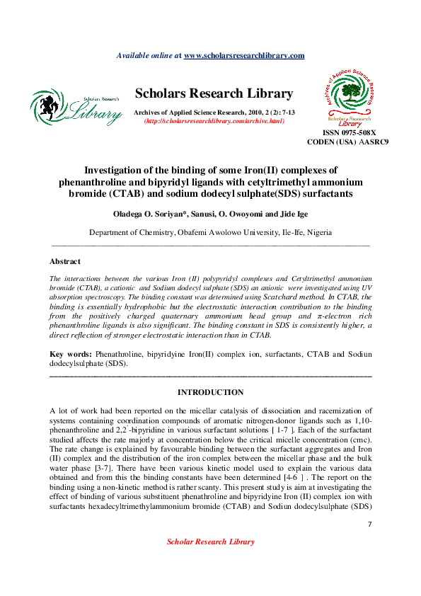 (PDF) Investigation of the binding of some Iron(II) complexes of ...