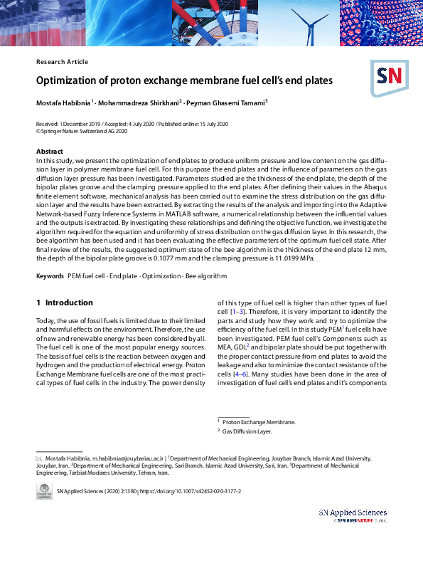 (PDF) Optimization of proton exchange membrane fuel cell’s end plates