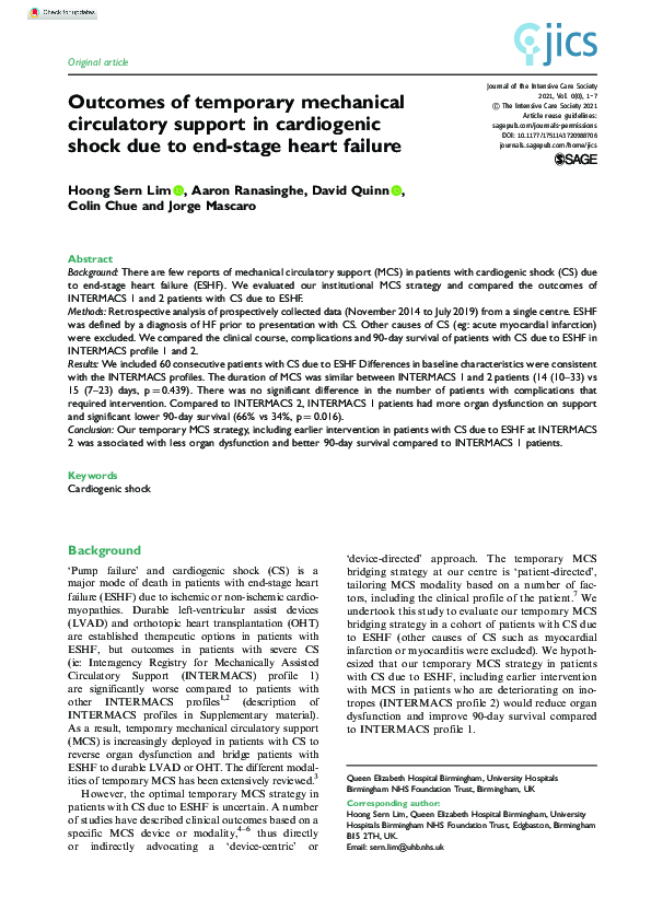 (PDF) Outcomes of temporary mechanical circulatory support in ...