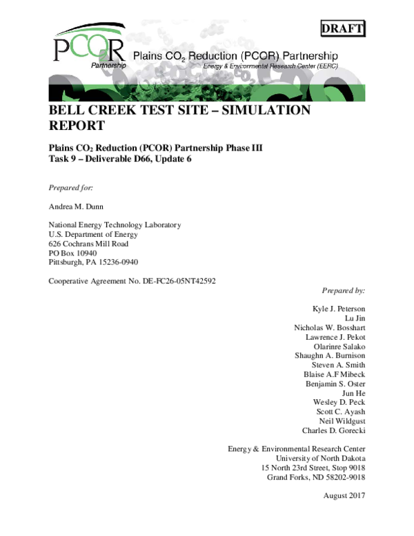 (PDF) BELL CREEK TEST SITE -SIMULATION REPORT Plains CO2 Reduction ...