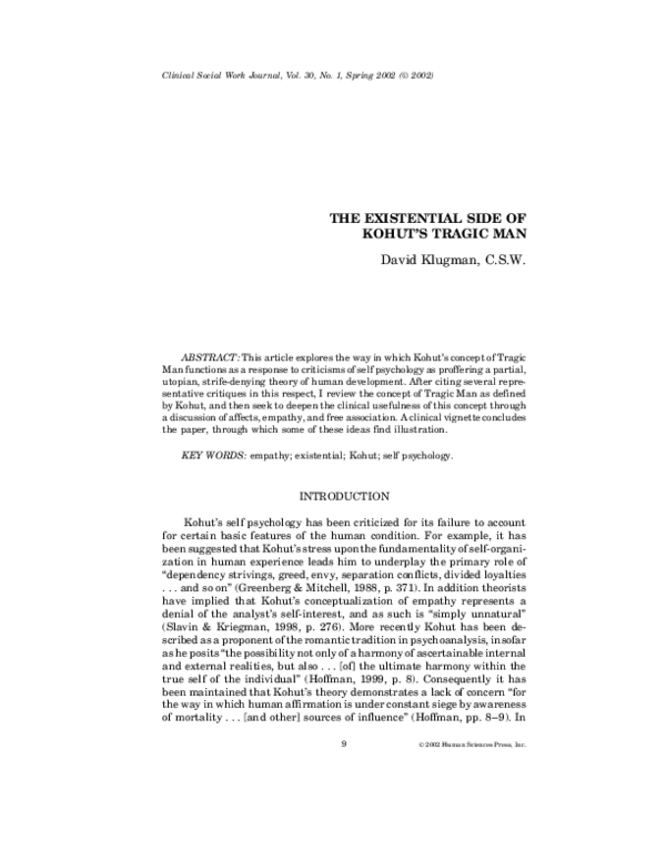 (PDF) The Existential Side of Kohut's Tragic Man