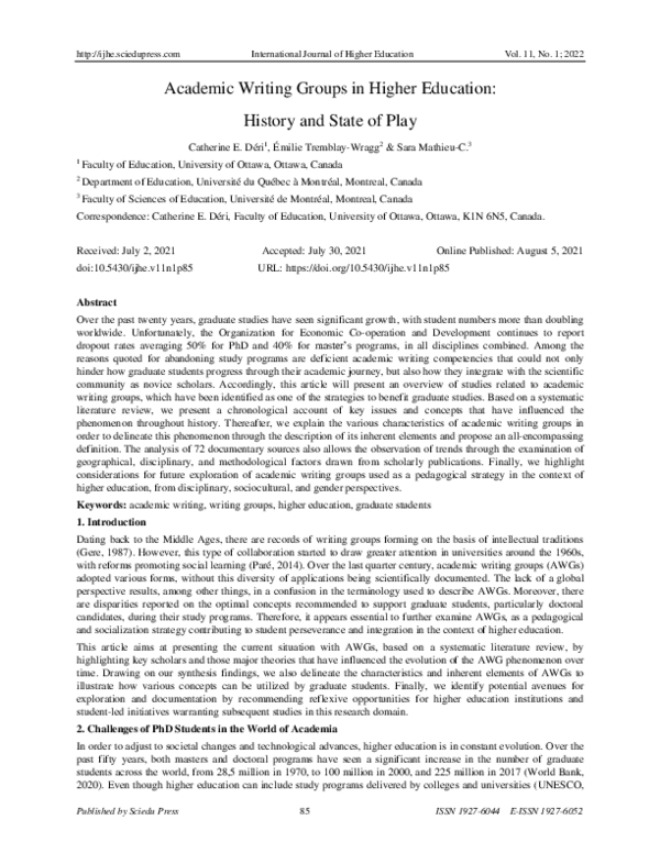 (PDF) Academic Writing Groups in Higher Education: History and State of ...