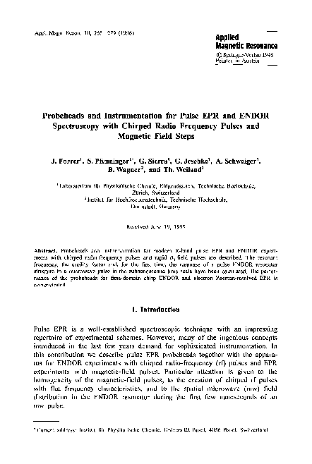 (PDF) Probeheads and instrumentation for pulse EPR and ENDOR spectroscopy with chirped radio ...