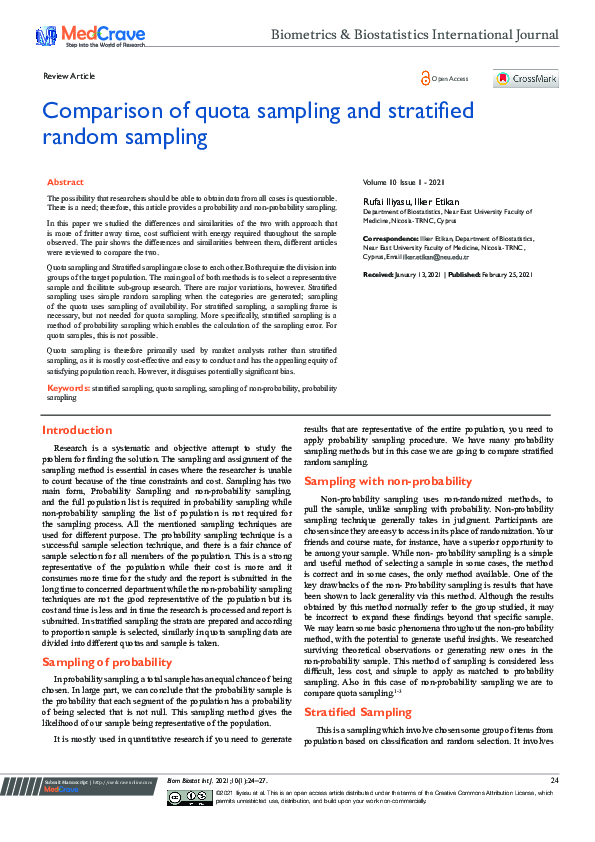 (PDF) Comparison of quota sampling and stratified random sampling