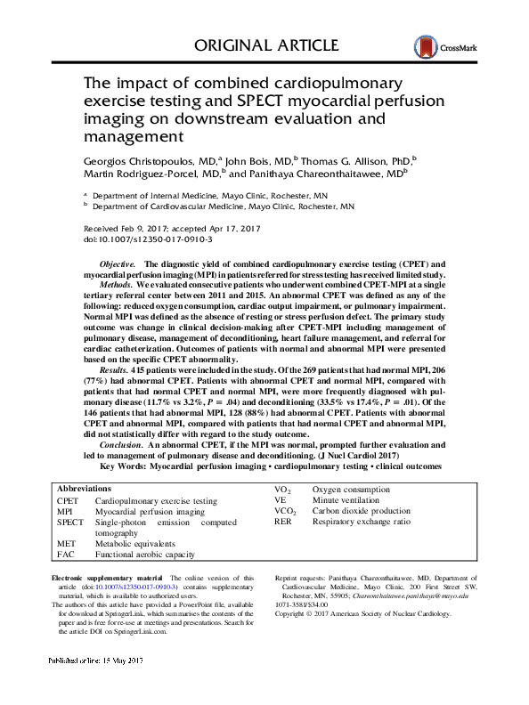 (PDF) The impact of combined cardiopulmonary exercise testing and SPECT ...