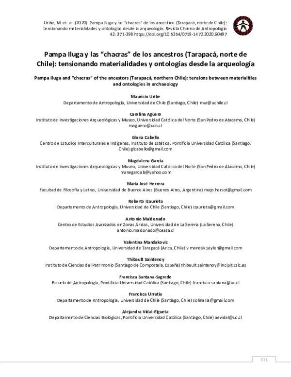 (PDF) Pampa Iluga y las “chacras” de los ancestros (Tarapacá, norte de ...