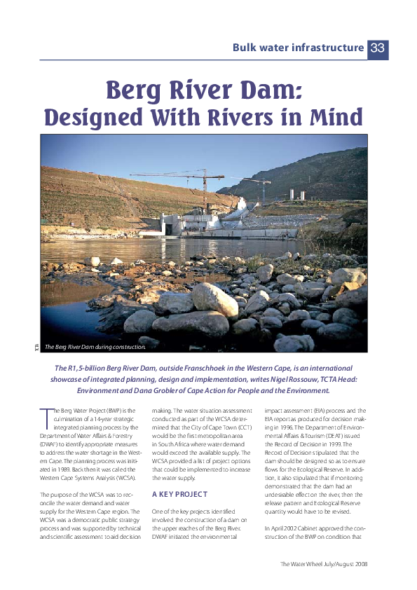 (PDF) Berg River Dam : designed with rivers in mind : bulk water ...