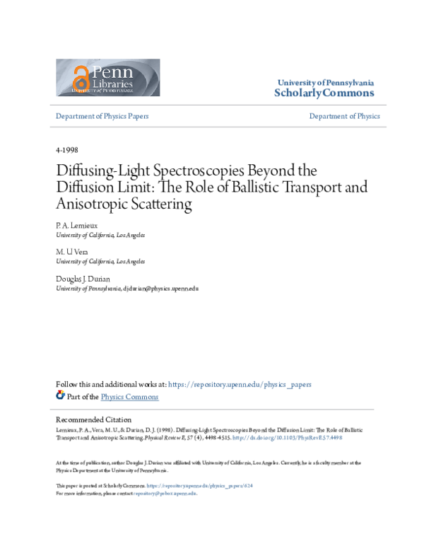 (PDF) Diffusing-light spectroscopies beyond the diffusion limit: The role of ballistic transport ...