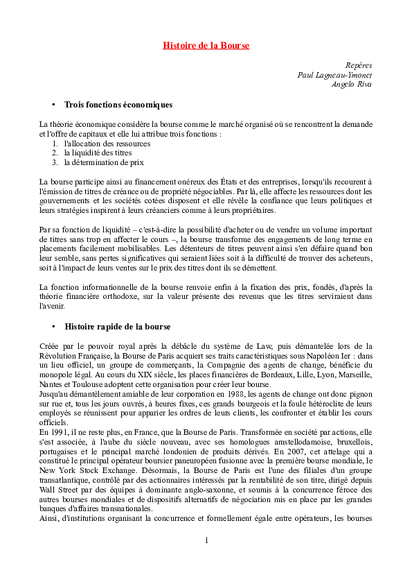 (PDF) Histoire de la Bourse
