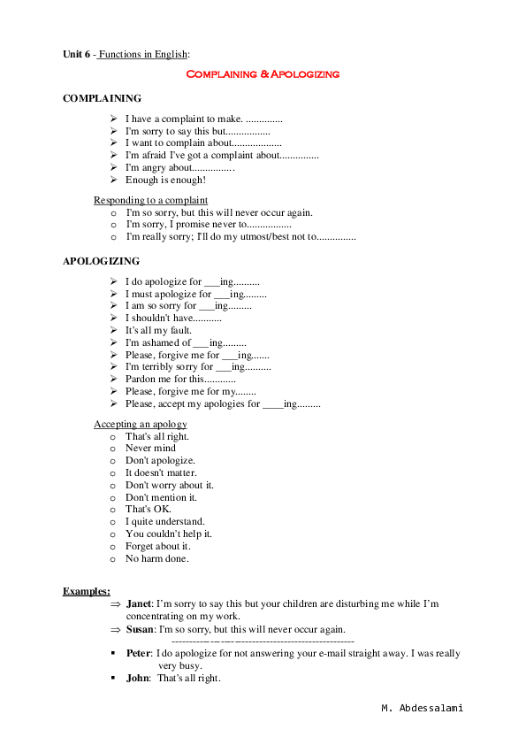 (PDF) Complaining and Apologizing