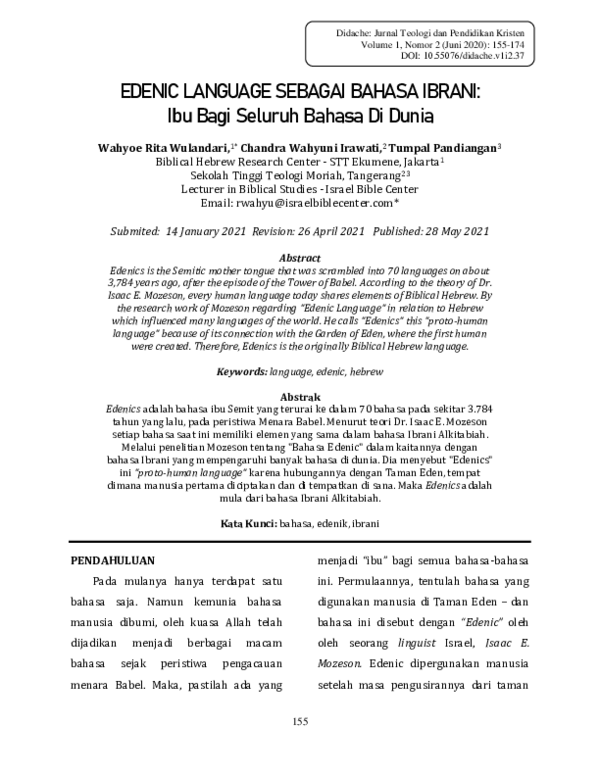 (PDF) EDENIC LANGUAGE SEBAGAI BAHASA IBRANI: Ibu Bagi Seluruh Bahasa Di ...