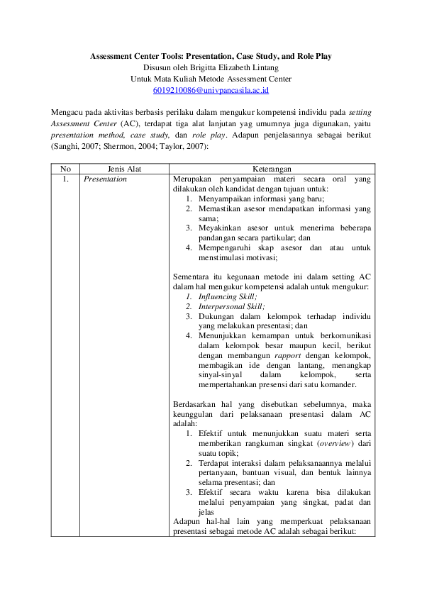 (PDF) Assessment Center Tools: Presentation, Case Study, and Role Play