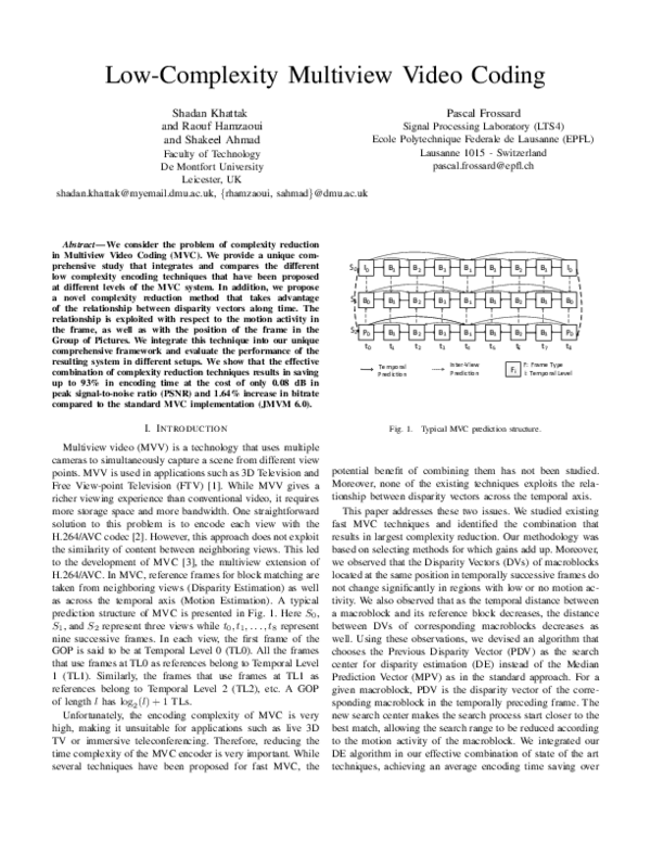 (PDF) Low-complexity multiview video coding | shadan khattak - Academia.edu