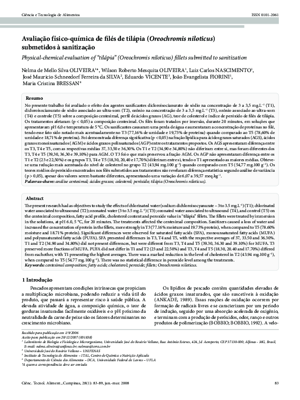 (PDF) Avaliação físico-química de filés de tilápia (Oreochromis ...