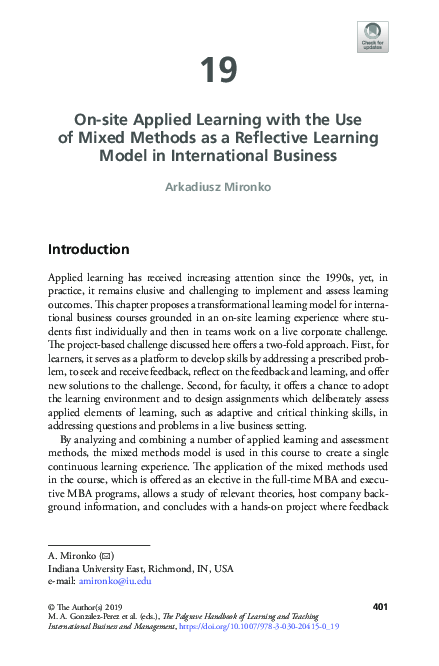(PDF) On-site Applied Learning with the Use of Mixed Methods as a ...