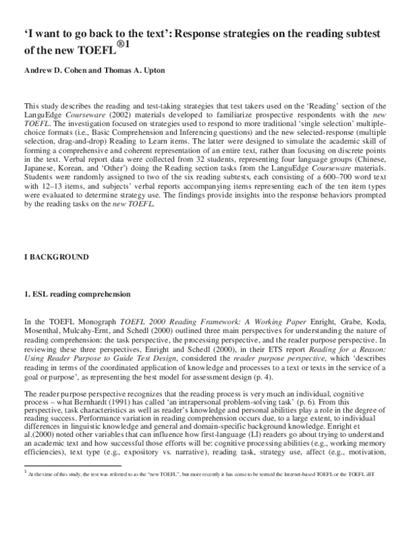 (PDF) I want to go back to the text': Response strategies on the ...